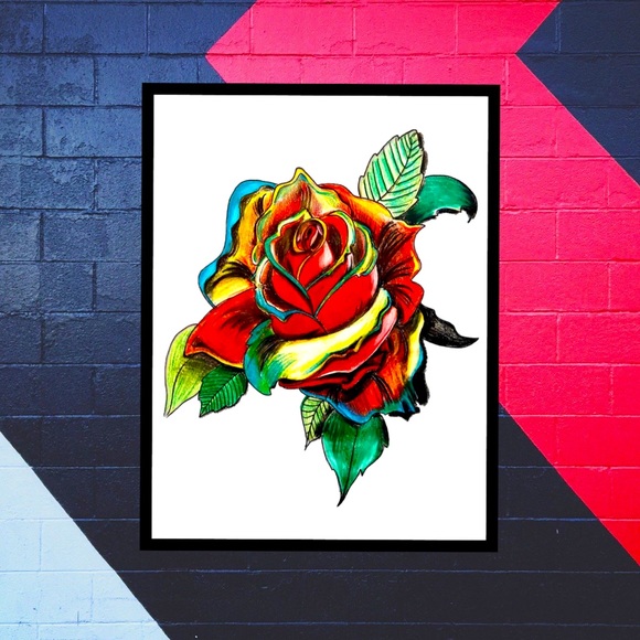 Hand Crafted | Art | Colorful Rose Drawing Digital Glossy Art Print ...